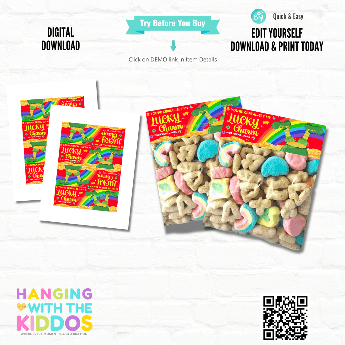 Lucky Charm Treat Bag Topper Template for DIY Printable Favor – Hanging ...