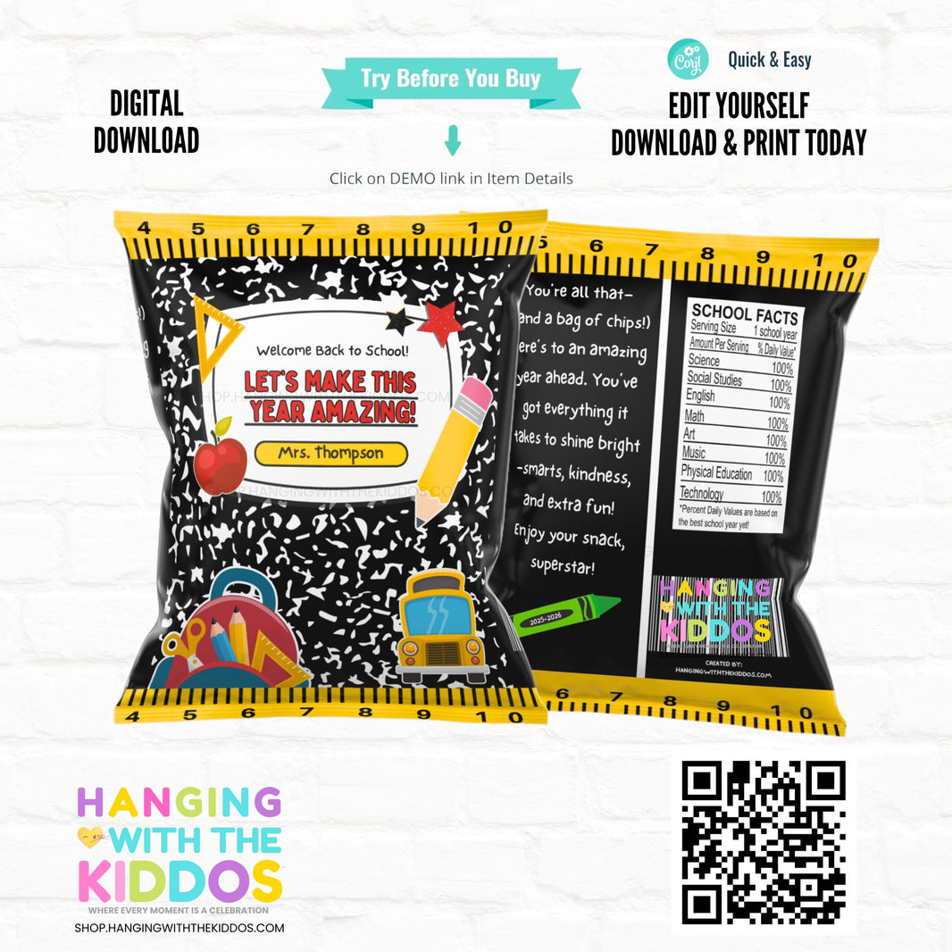 Back to School Chip Bag Printable