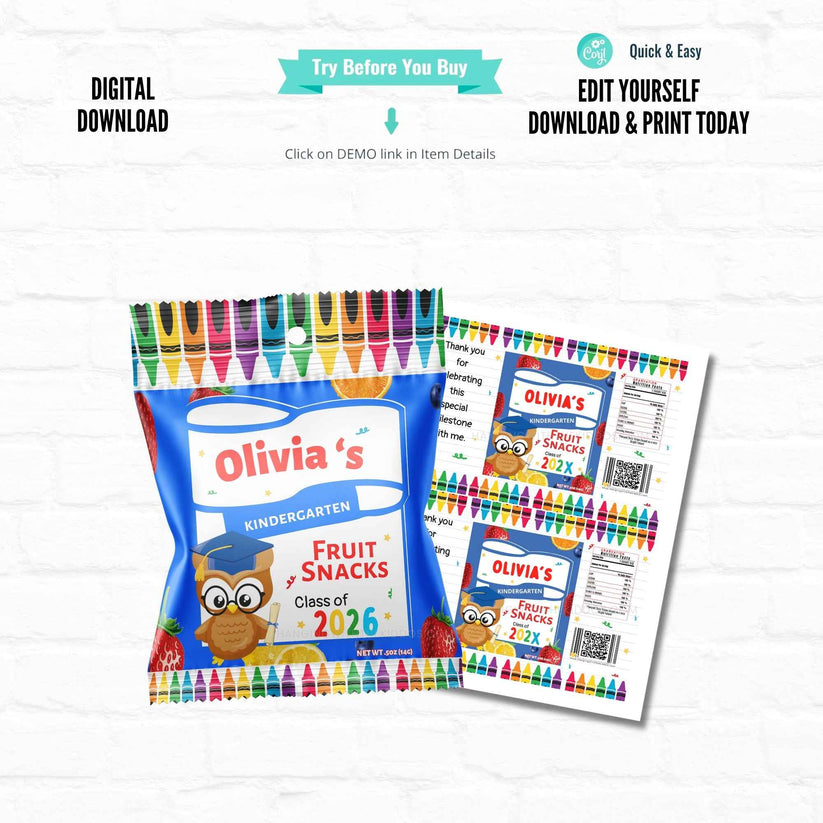 Personalized Graduation Fruit Snack Wrappers – DIY Party Favor ...