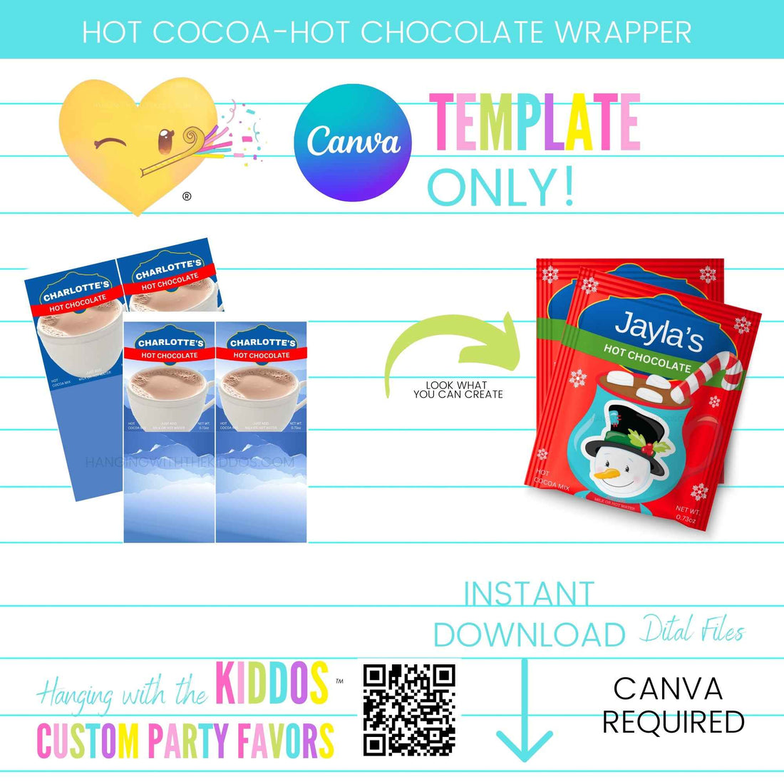 Hot Cocoa Mix Wrapper Template | Customizable Canva Party Favor Design ...