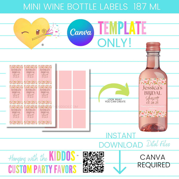 Customizable Mini Wine Bottle Labels Canva Template - Hanging with the ...